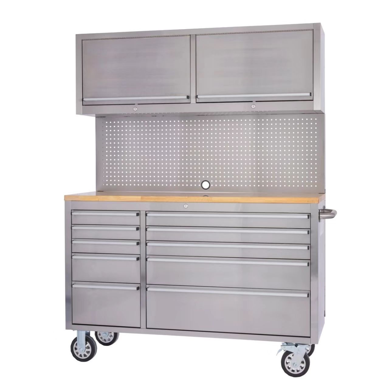 55" Stainless Steel Garage Tool Cabinet with Upper Cabinets & Pegboard ...