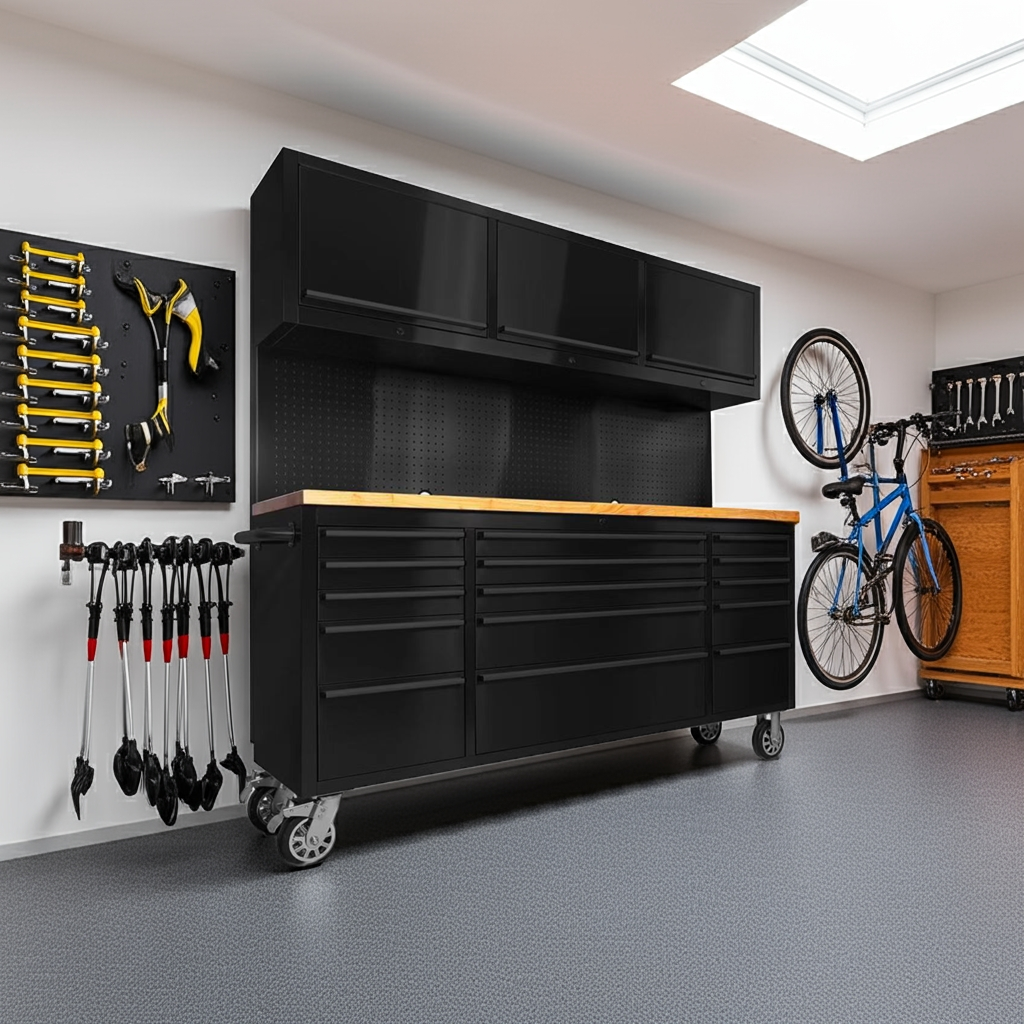72" Mobile Work Bench with 15 Drawers Tool Chest & 3 Door Cabinet - GHP